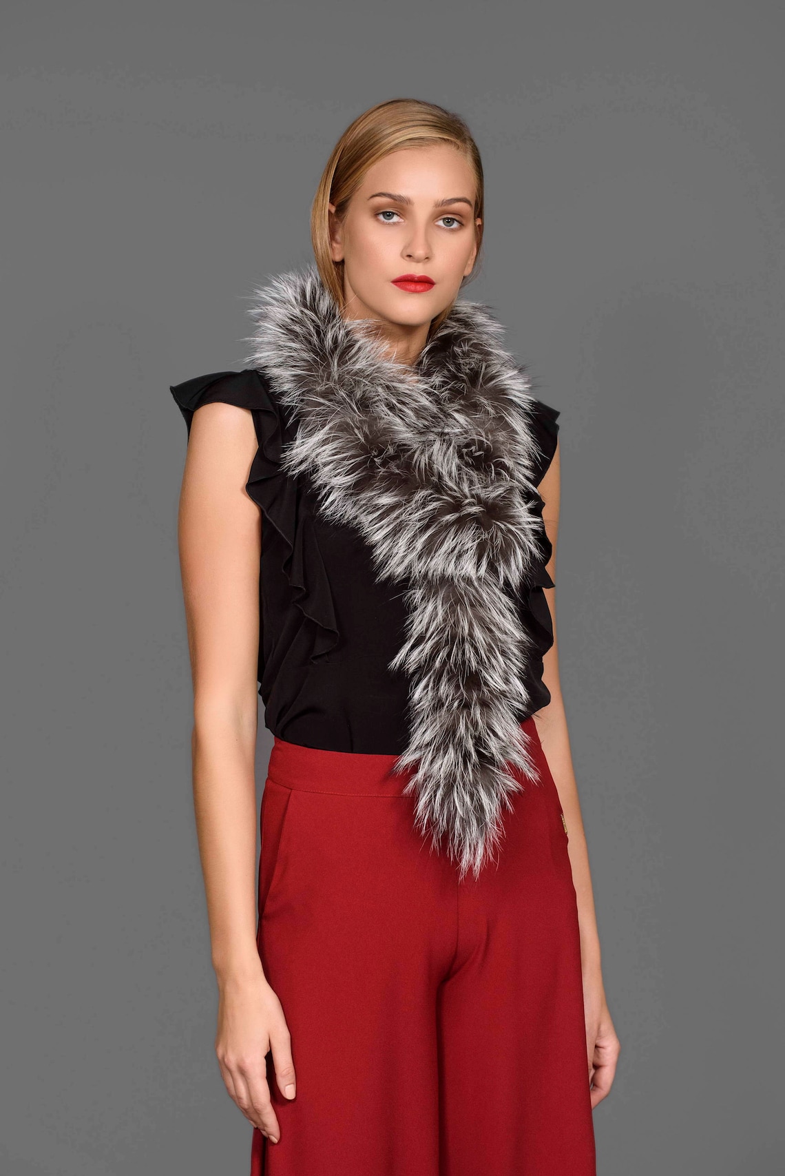 Silver Fox Scarf. Handmade Sewed in Round Shape. - Etsy