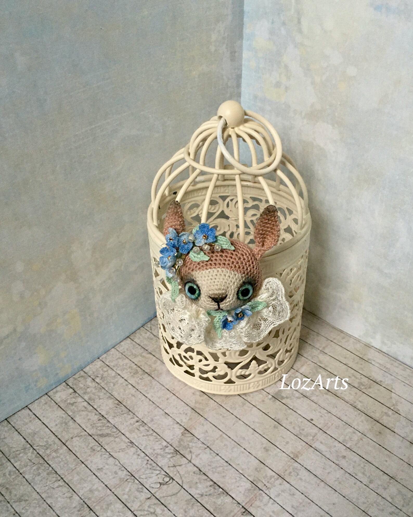 Crochet Brooch Bunny Rabbit Pin With Flowers and Lace Collar. - Etsy