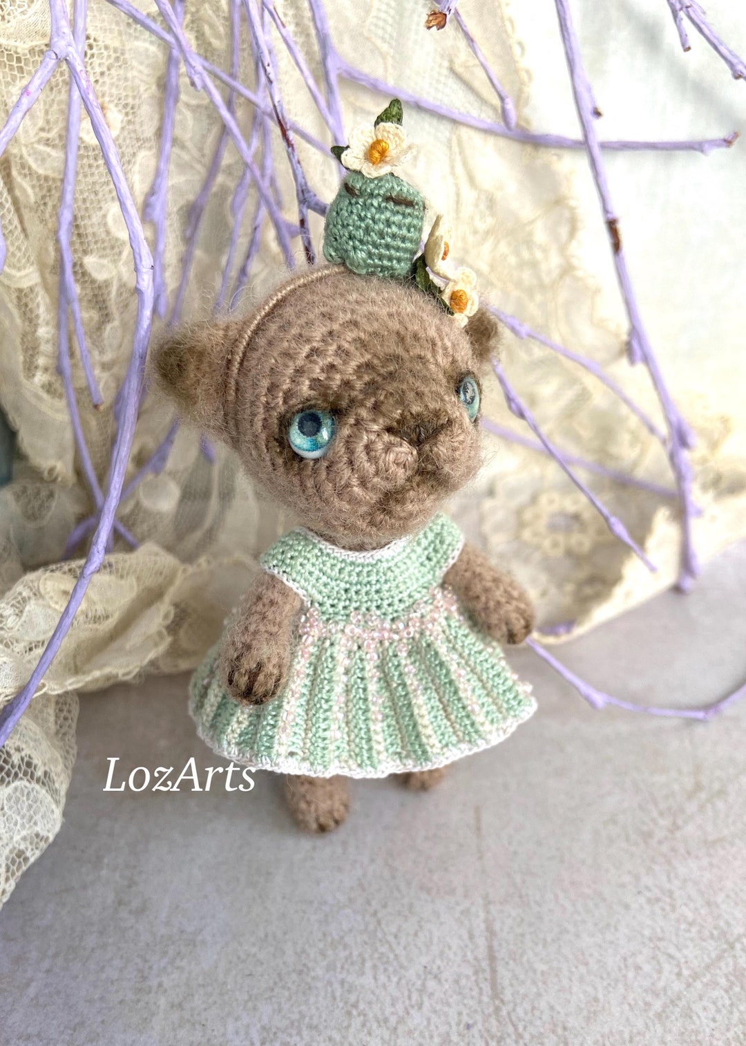 Miniature Crochet Kitty, Fluffy Amigurumi Cat in Dress and Pants With ...