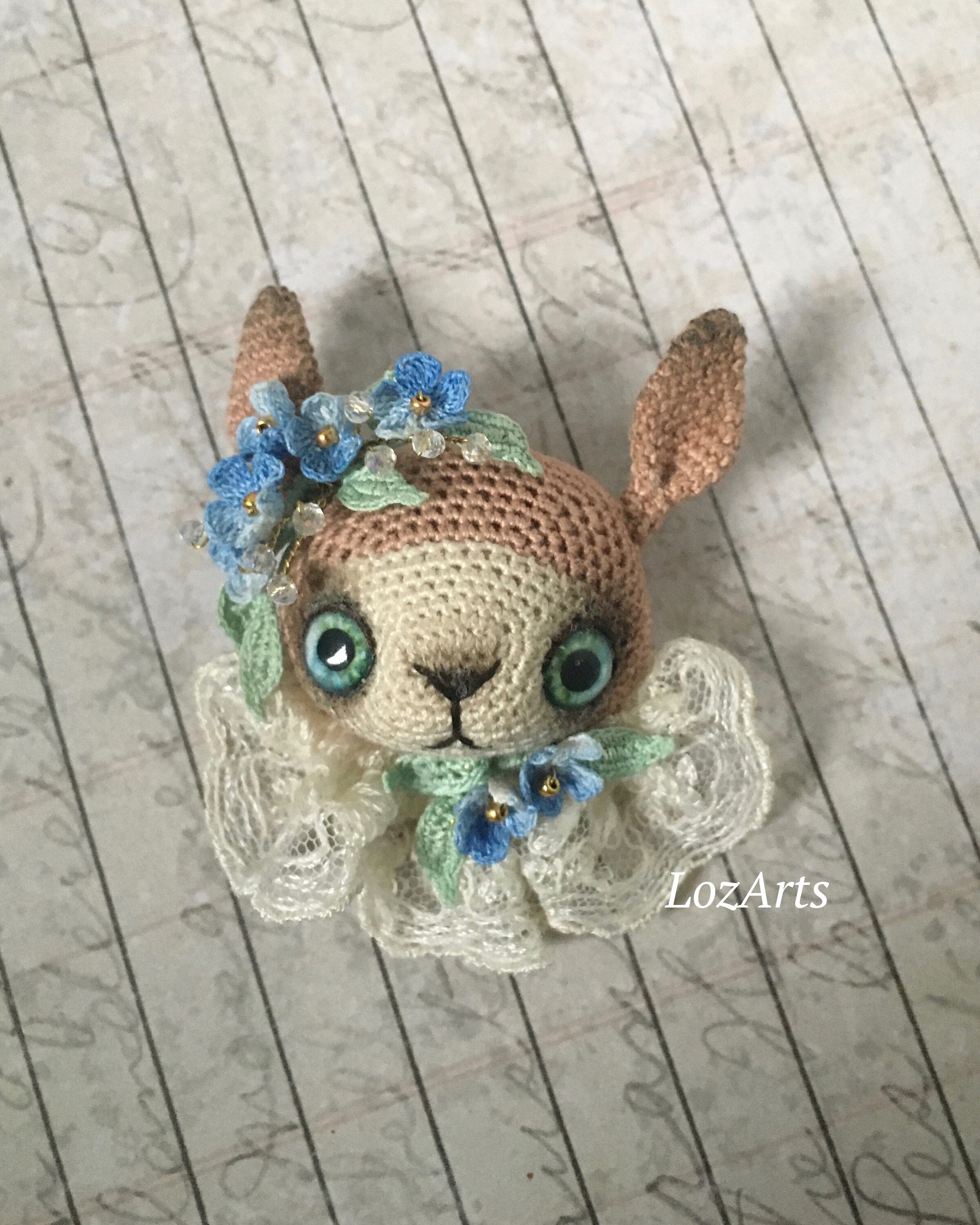 Crochet Brooch Bunny Rabbit Pin With Flowers and Lace Collar. - Etsy