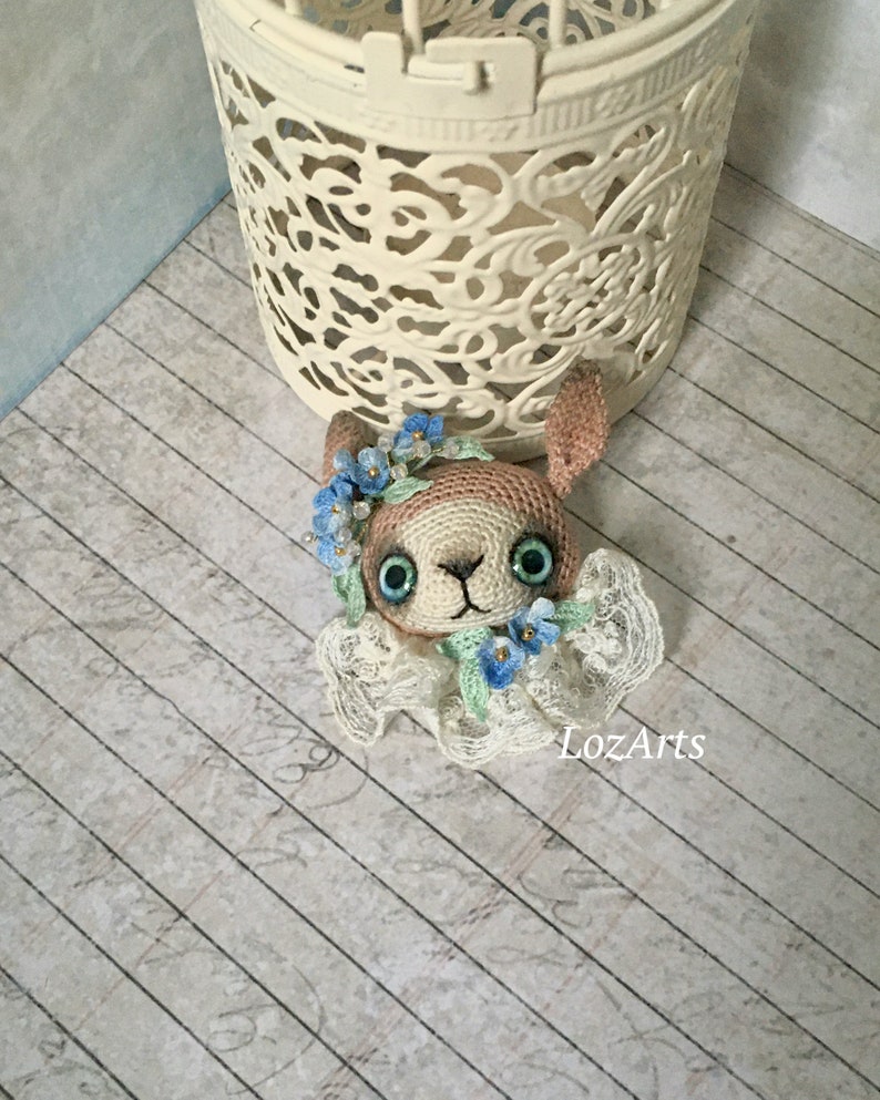 Crochet Brooch Bunny Rabbit Pin With Flowers and Lace Collar. - Etsy