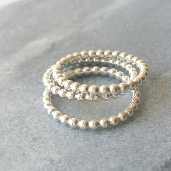 Silver Rings Beaded rings Set of 3 Stacking rings | Etsy