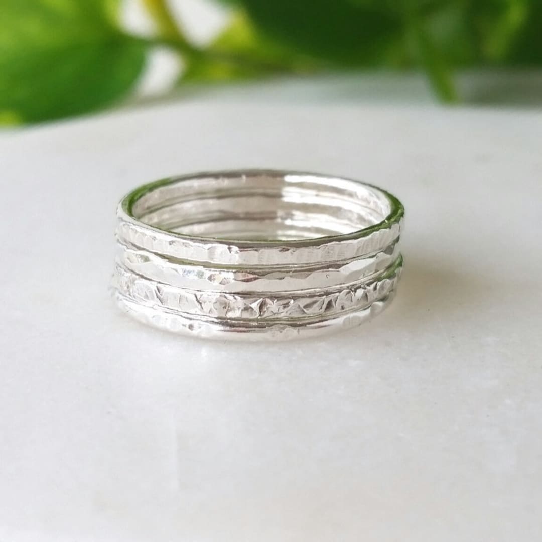 Sterling Silver Rings - Multi Textured Thin Rings - Set of 4 ...