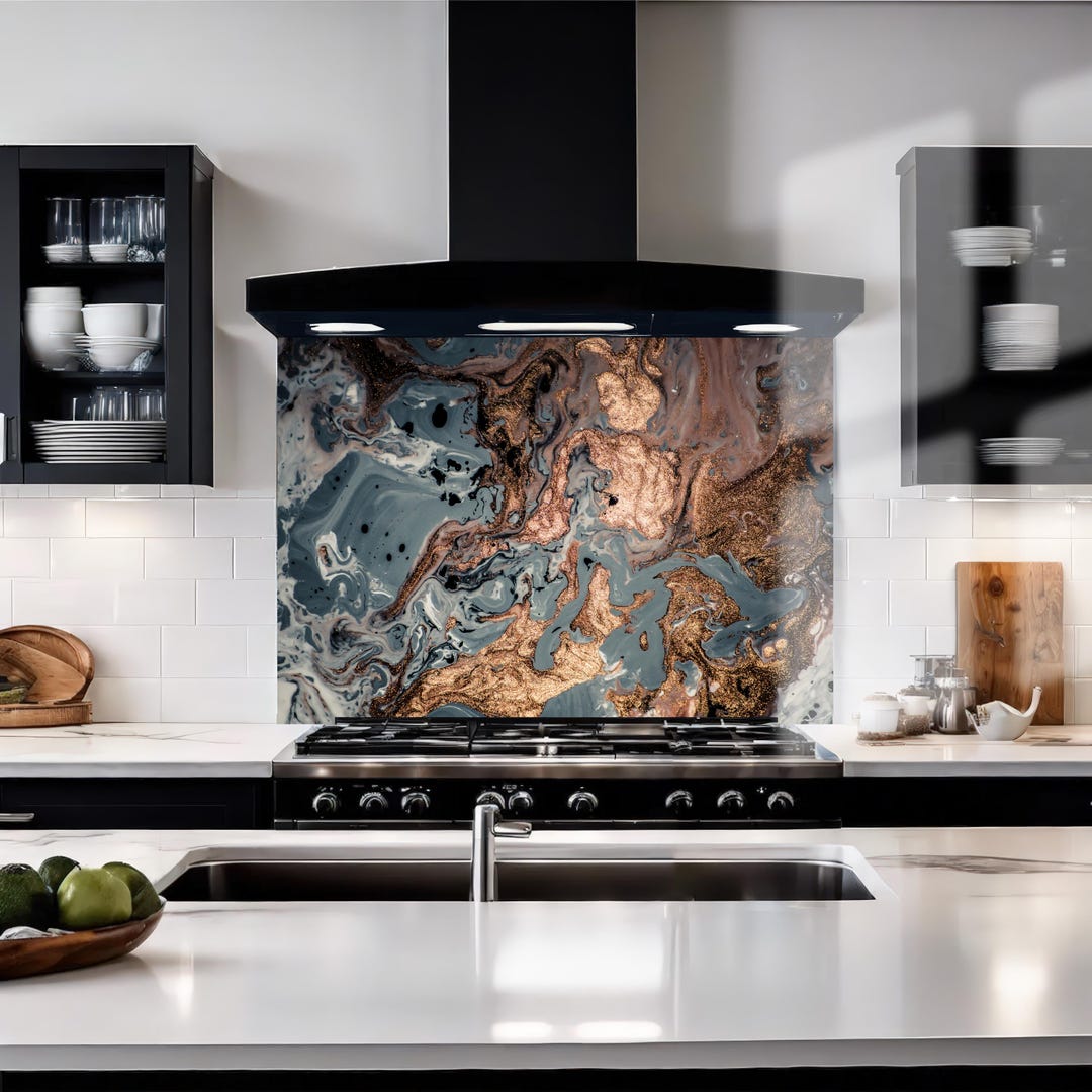 Grey Liquid Bronze Glass Kitchen Splashback - UK Manufactured Toughened Glass Backsplash - Etsy UK