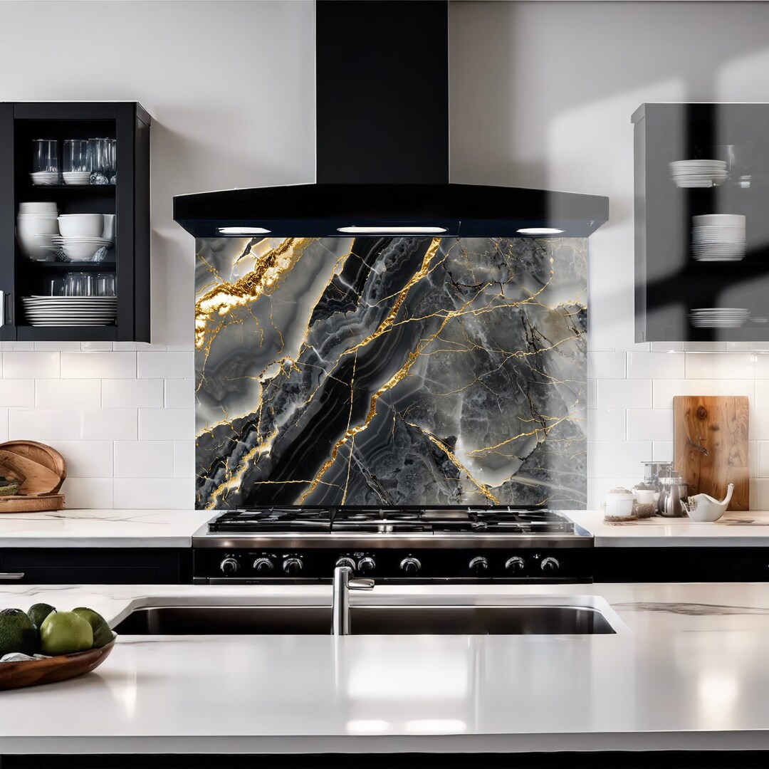 Gold Onyx Stone Glass Kitchen Splashback - UK Manufactured Toughened ...