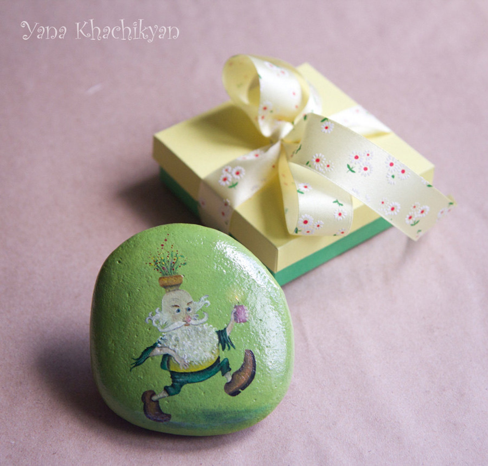 Flower Wizard original Oil Painting on a Stone by Yana Khachikyan - Etsy