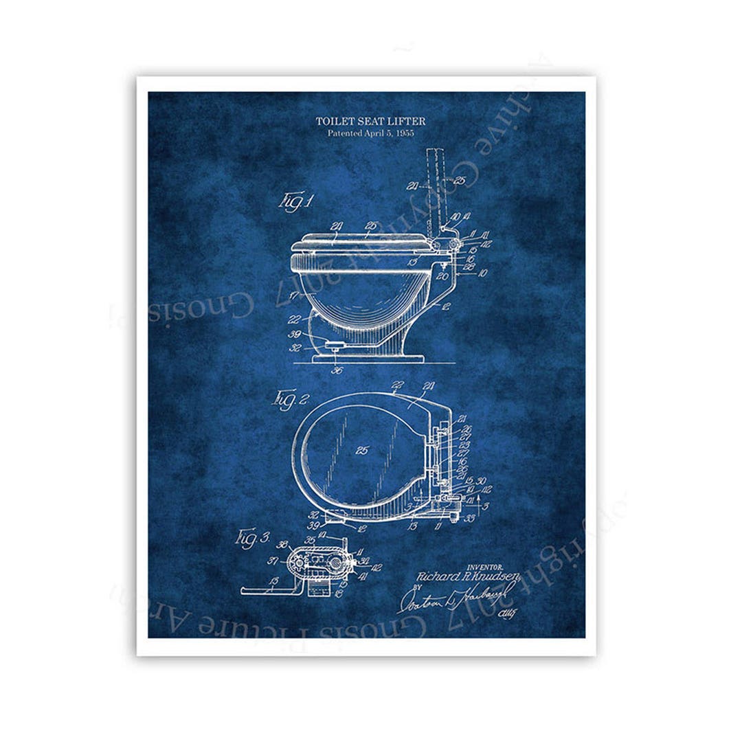 Bathroom Wall Art Blueprint Diagram of Toilet Seat Lifter Invention ...