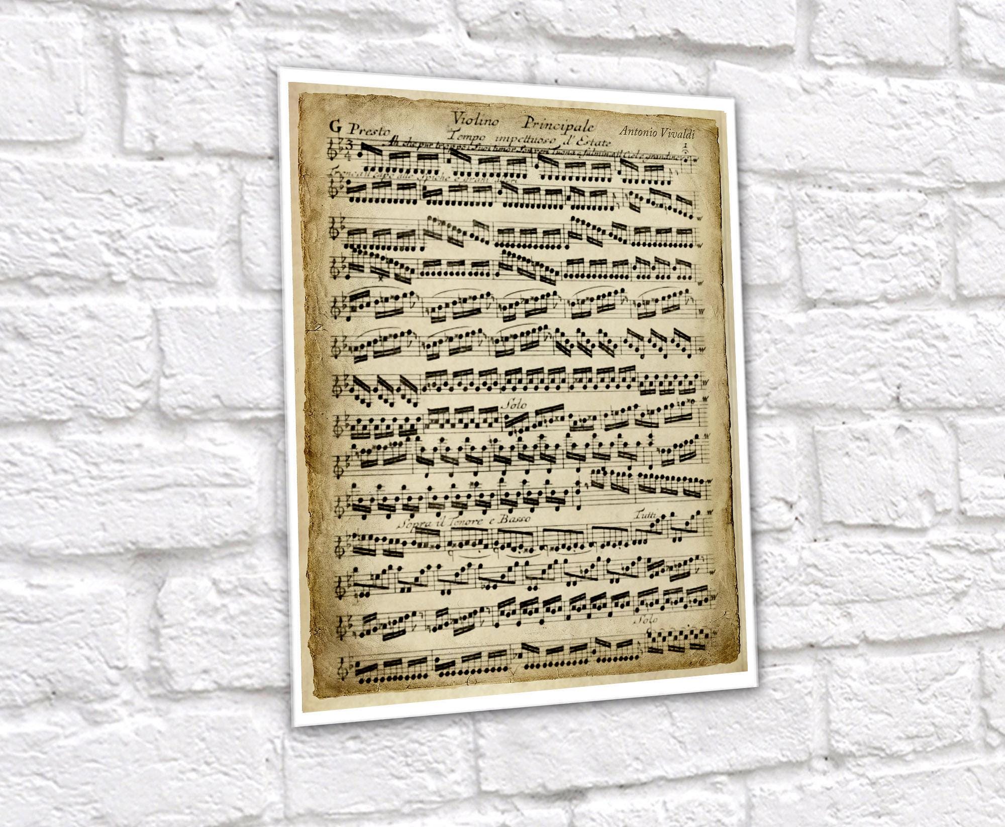 Antonio Vivaldi Music Score Print Set of 4 Unframed Vintage Manuscript ...