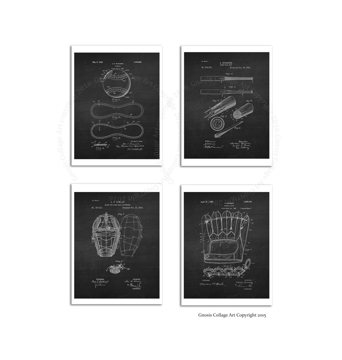 Baseball Decor Set of 4 Prints Baseball Posters Chalkboard - Etsy