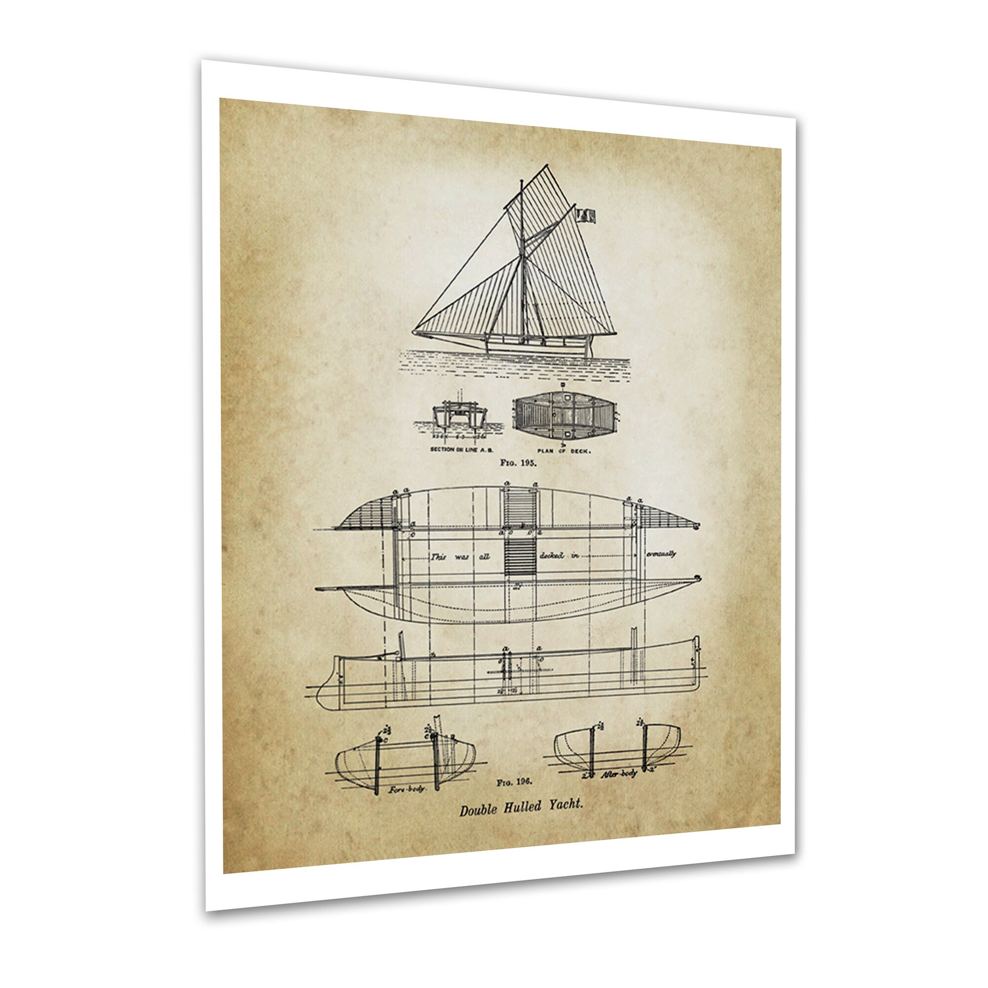 Sailing Yacht Blueprints Nautical Decor Set of 3 Unframed Art Prints ...