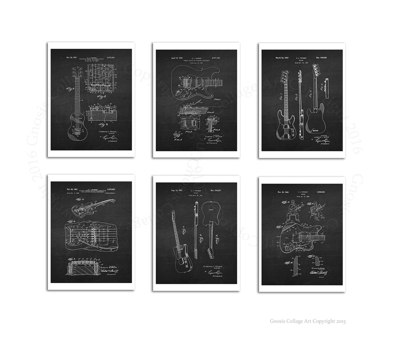 Fender Guitar Art Prints Gift for Him Set of 6 Unframe Art - Etsy