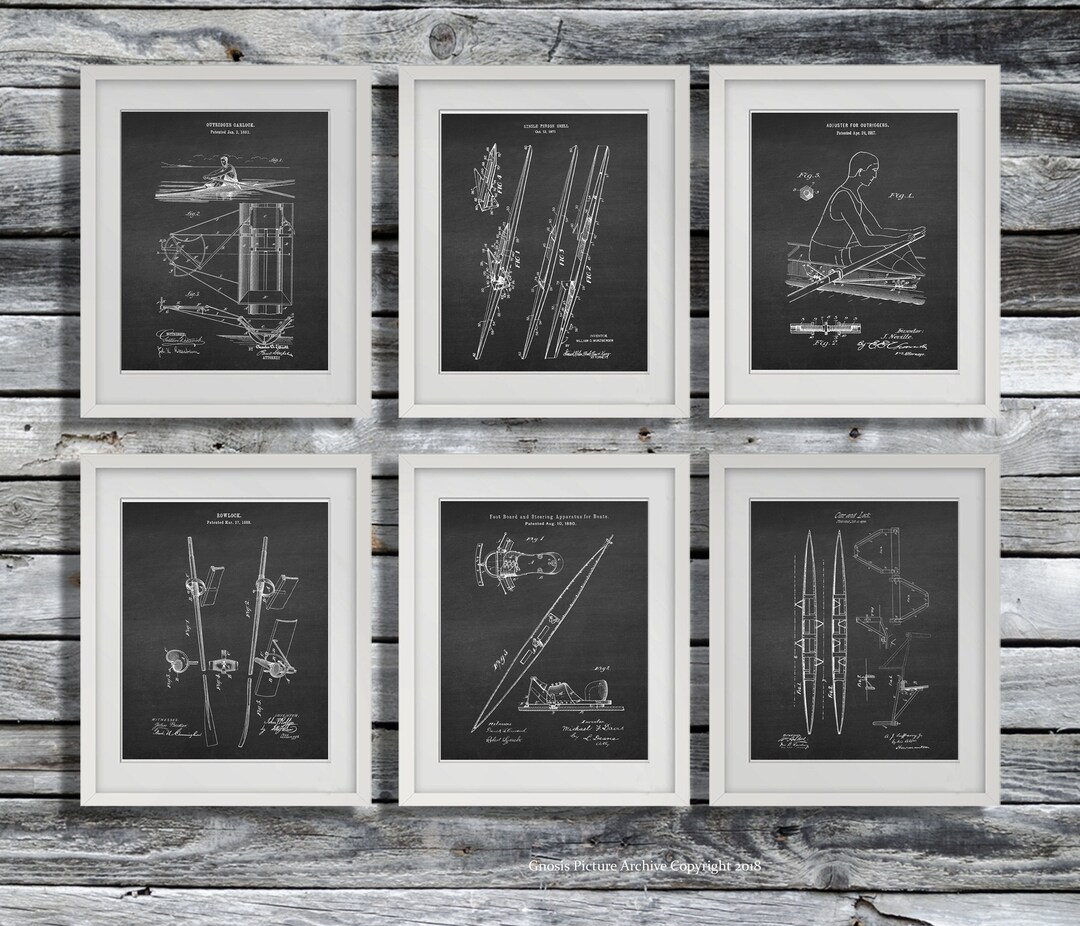 Rowing Crew Decor Gifts Set of 6 Unframed Row Boat Blueprint Art Lake ...