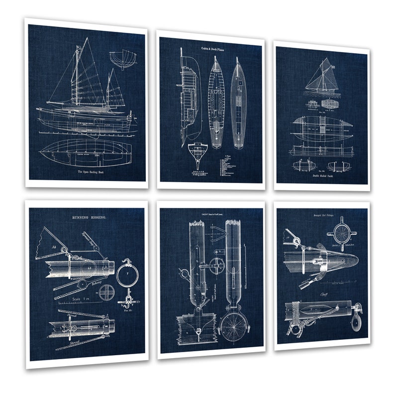 Yacht Blueprints Sailing Wall Art Set of 6 Unframed Art Prints - Etsy