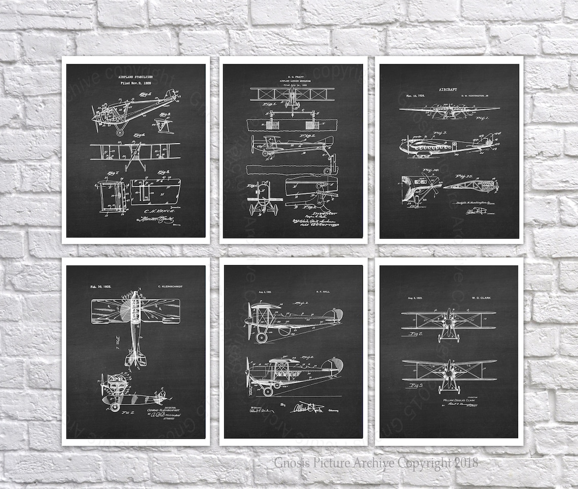 Aviation Vintage Airplane Blueprint Set of 6 Unframed Art - Etsy