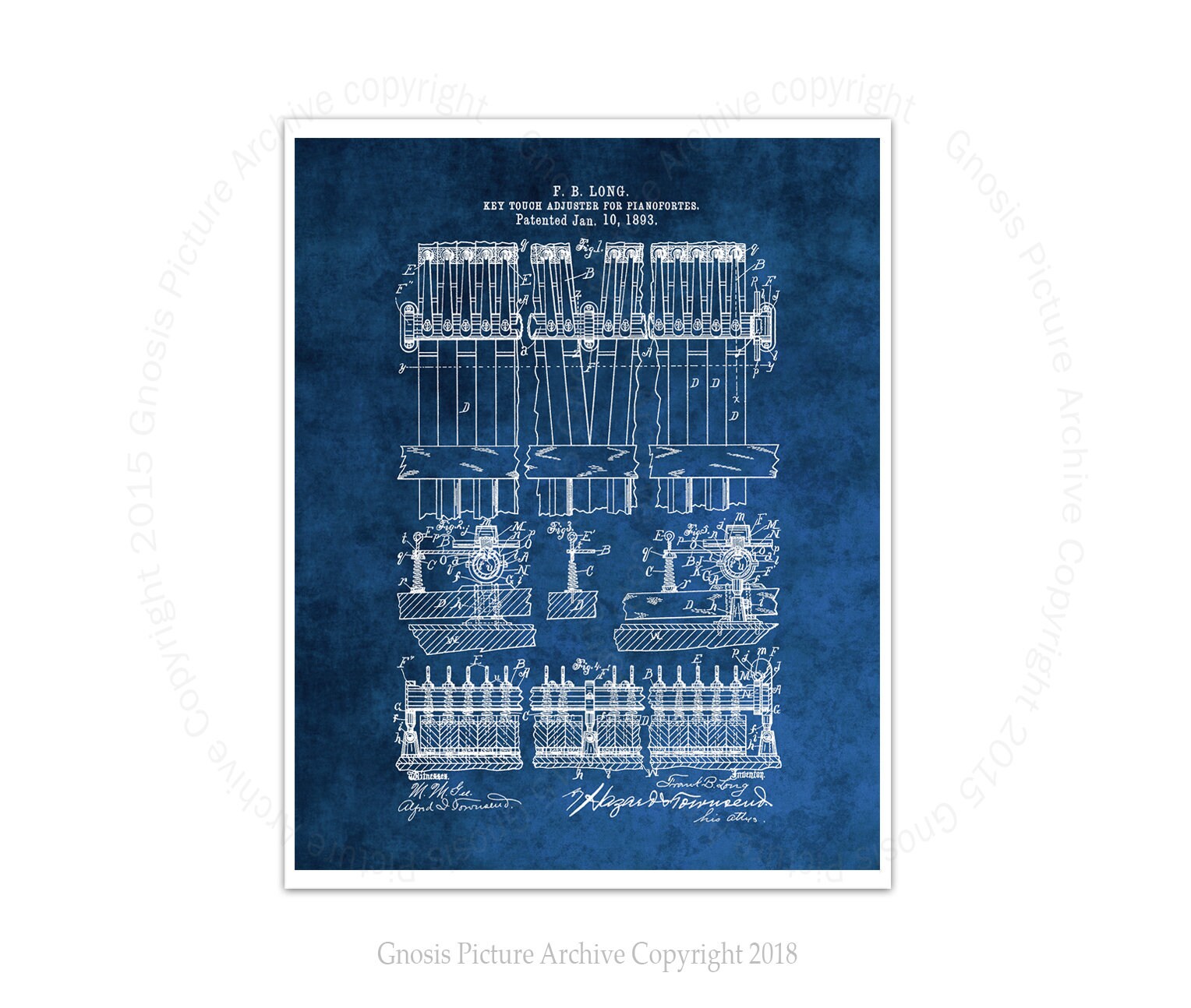 Piano Blueprint Patents Set of 6 Piano Art Prints Great - Etsy