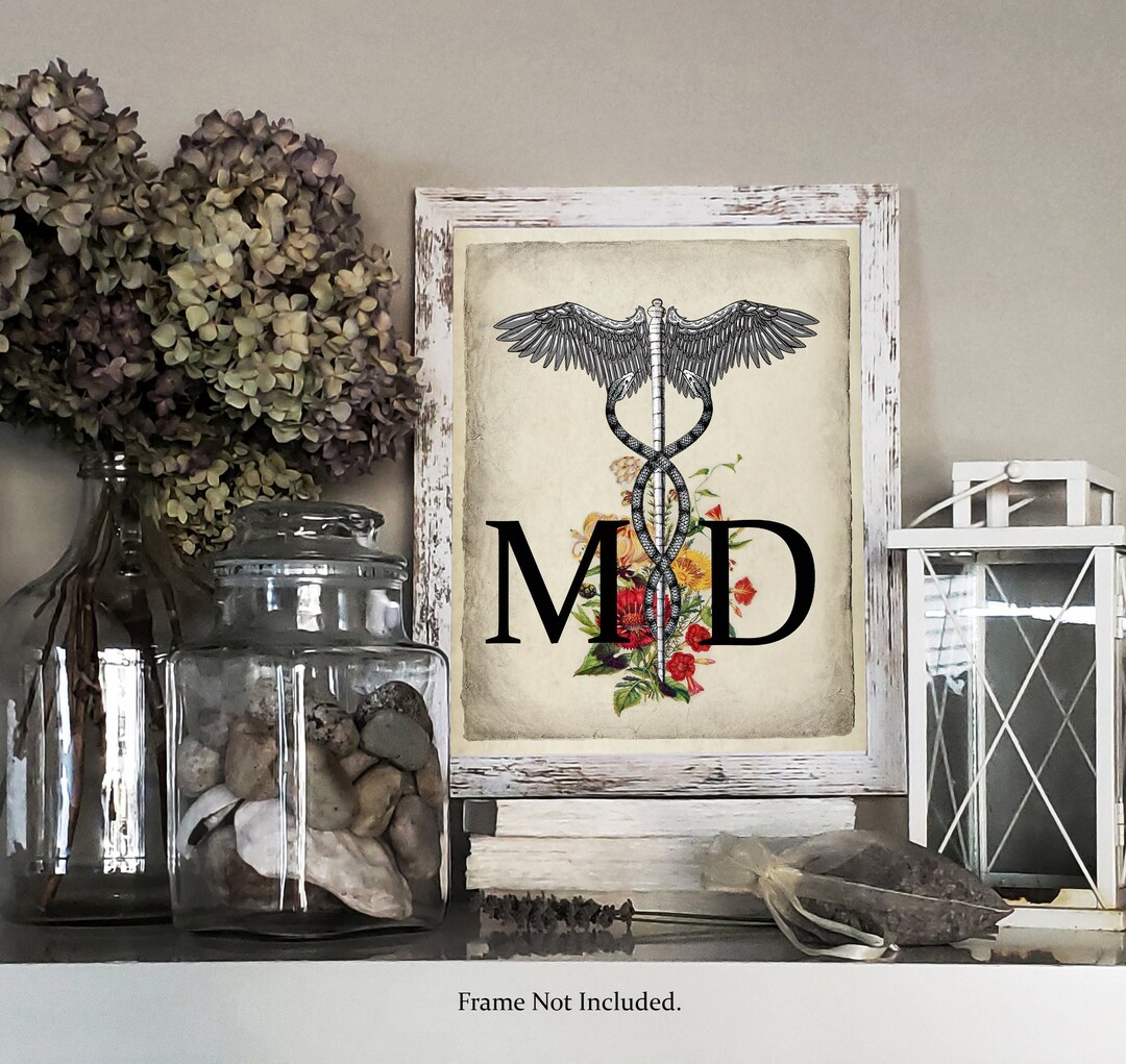 Doctor Office Decor, MD Art Print With Flowers, Doctor of Medicine Gift ...