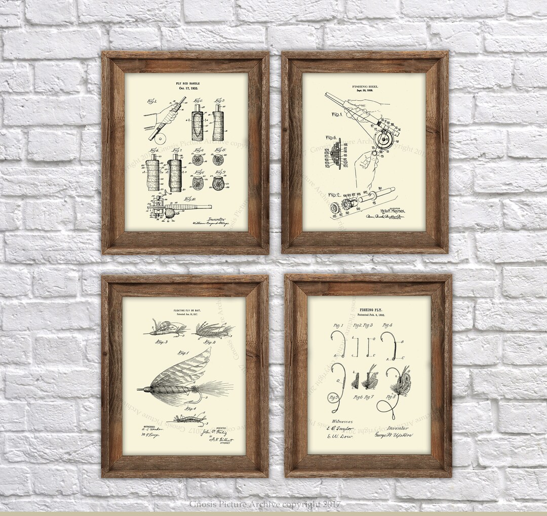 Fly Fishing Decor Fishing Lure Fly Rod Patent Art Prints Set of 4 ...