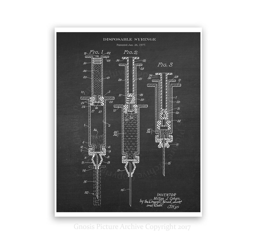 Syringe Patent Art Print – Chalkboard Style, Medical Decor - Etsy