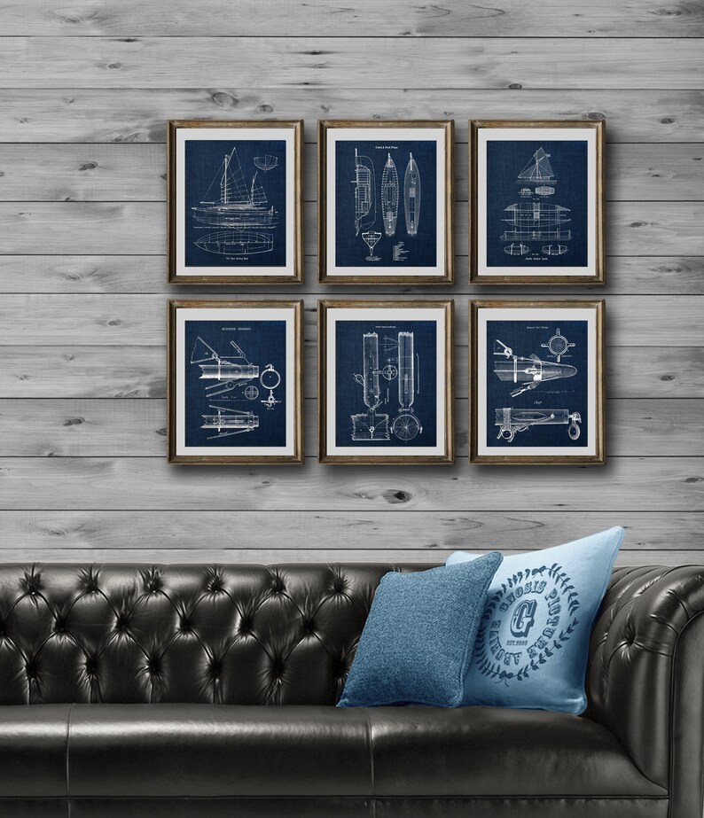 Yacht Blueprints Sailing Wall Art Set of 6 Unframed Art Prints - Etsy