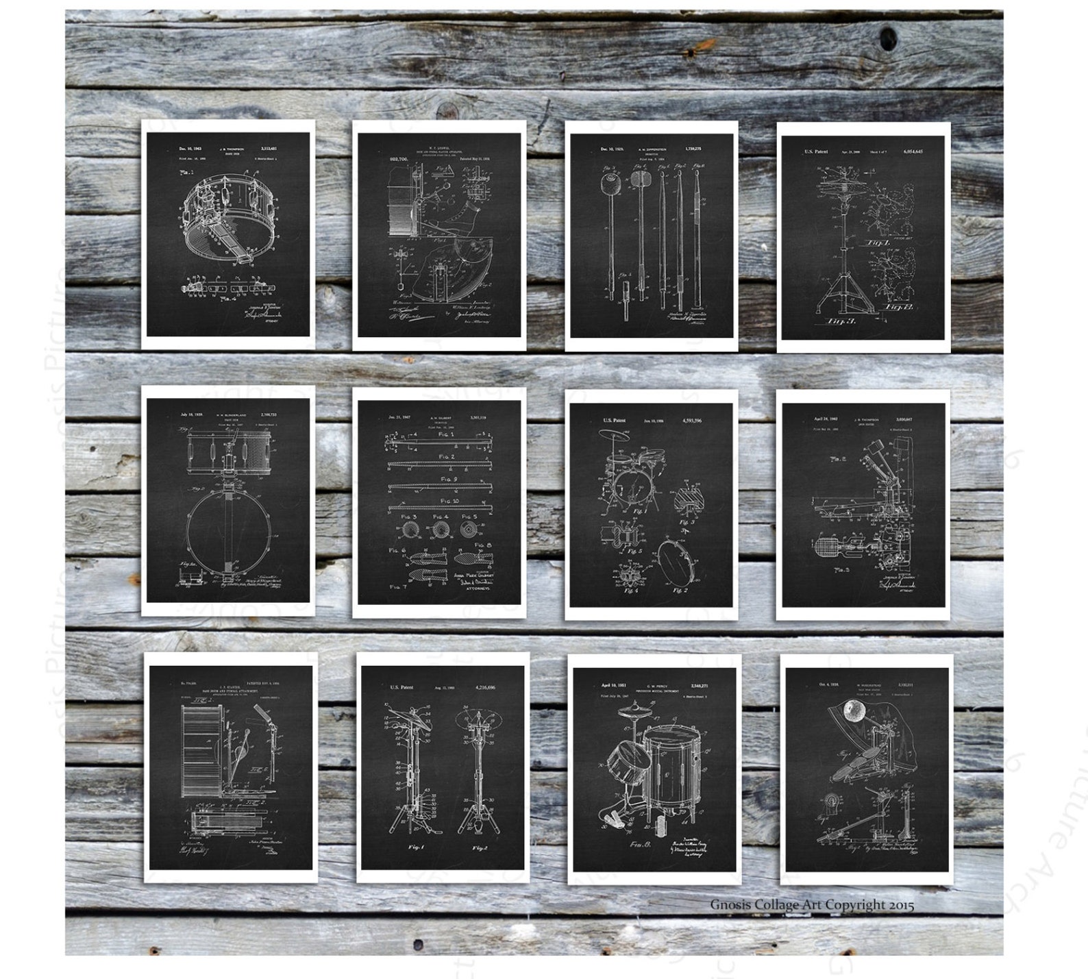 Drum Art Set of 12 Unframed Drum Art Prints Rock N Roll Decor Musician ...