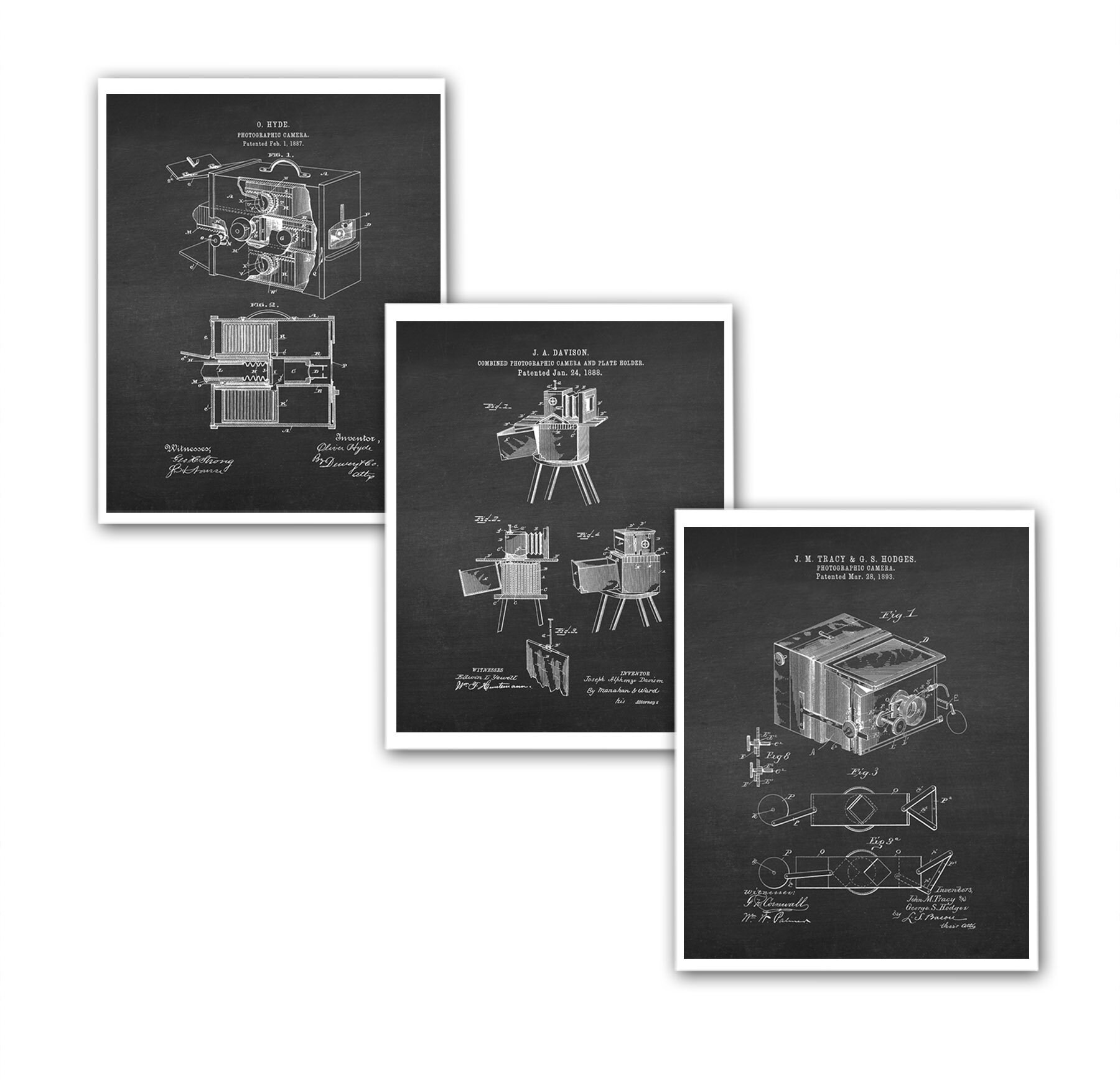 Antique Camera Blueprint Art Prints Set of 3 Unframed Black | Etsy