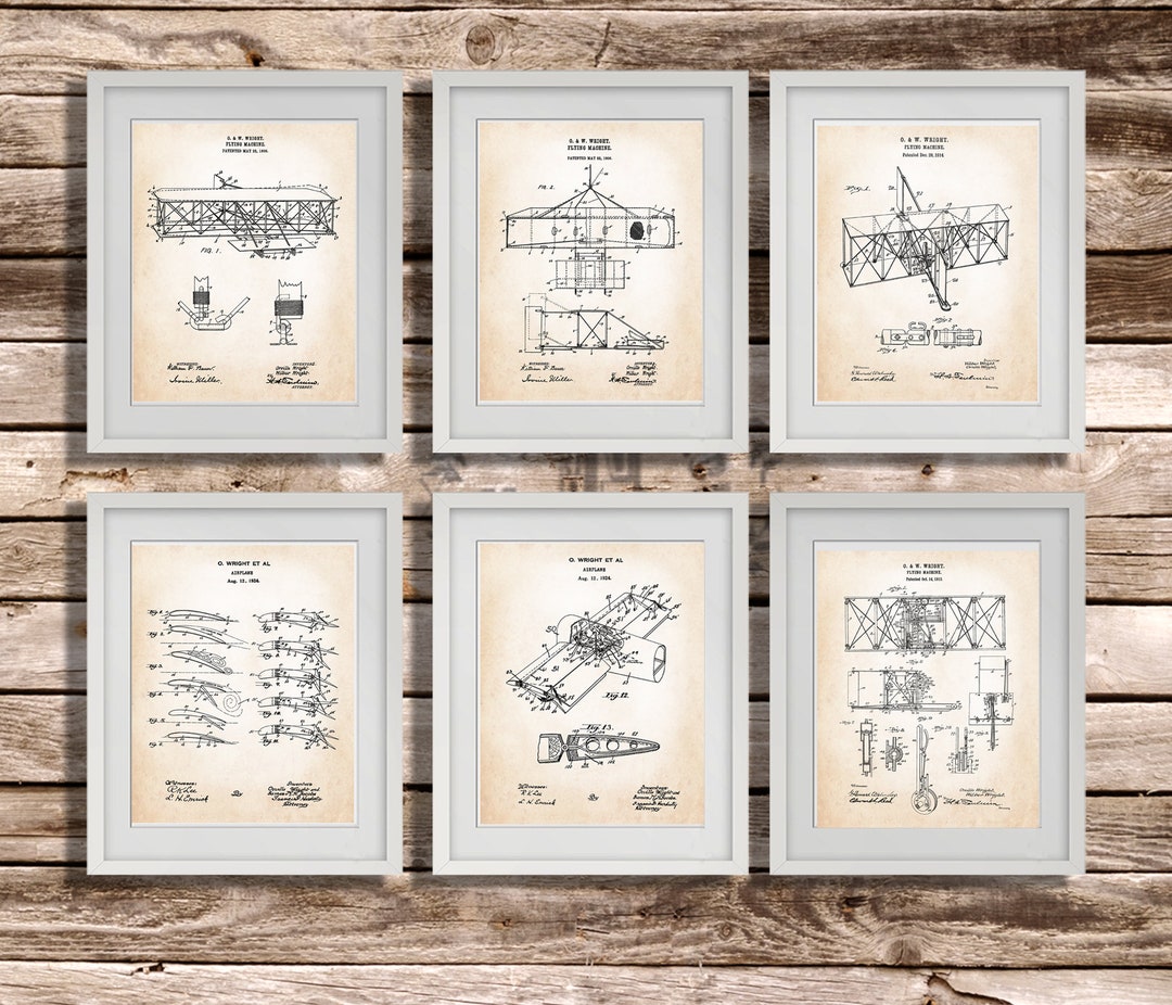 Wright Brothers Flying Machine Patent Invention Blueprint Set of 6 ...