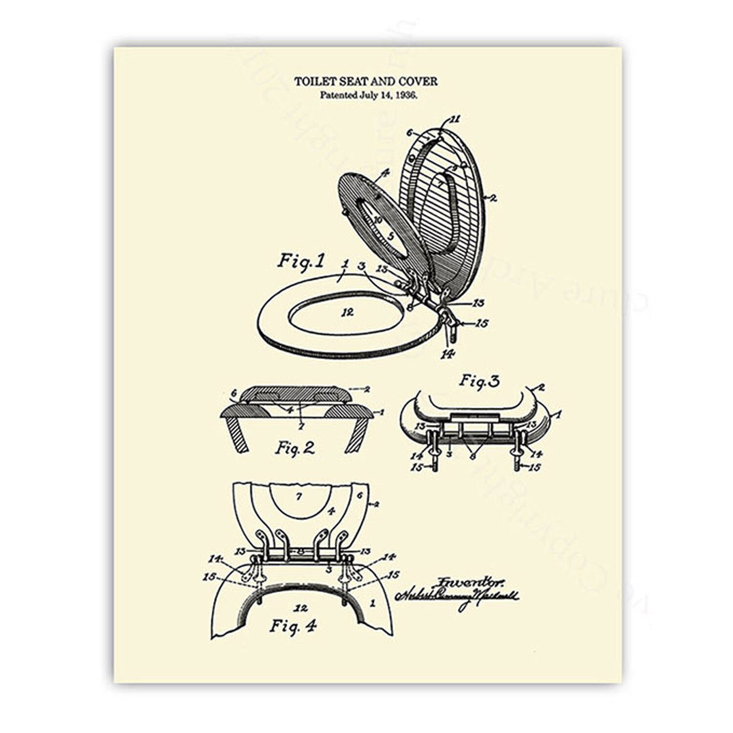 Bathroom Patent Prints Set of 4 Art Prints of Toilet Seat and - Etsy