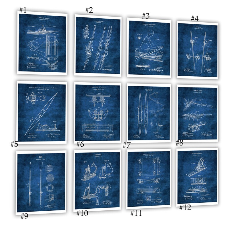Rowing Crew Decor Gifts Set of 6 Unframed Row Boat Blueprint | Etsy
