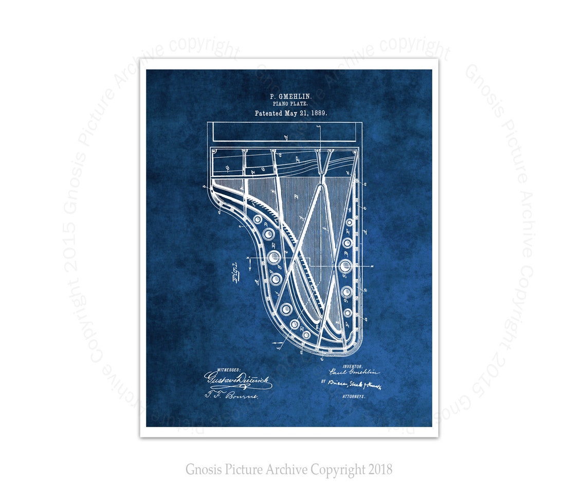 Piano Blueprint Art Prints – Set of 4, Music Room Decor - Etsy