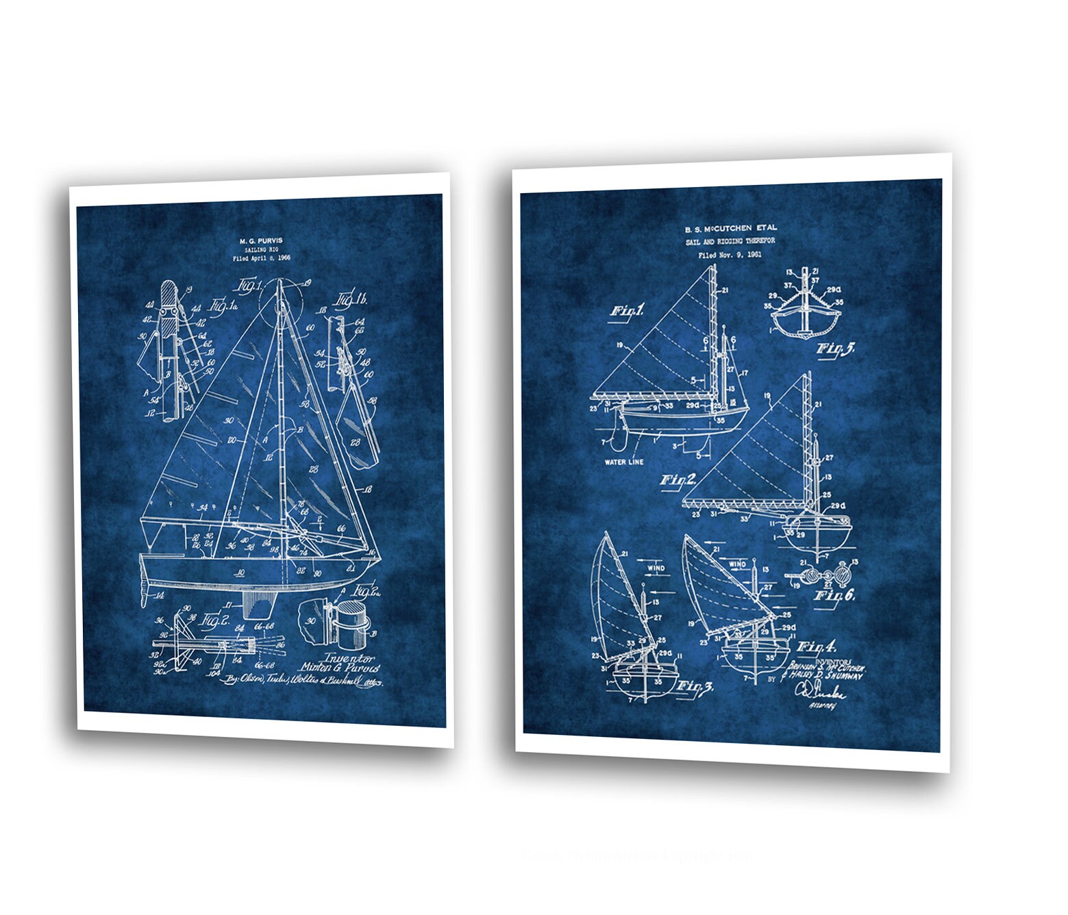 Sailing Gift Wall Decor Set of 2 Unframed Sailboat Decor Blueprint ...