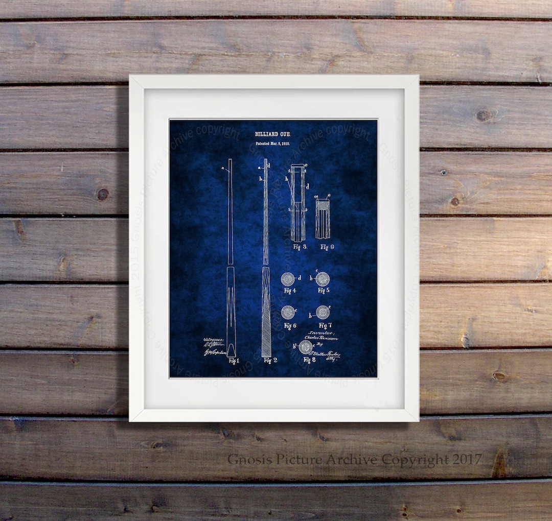 Billiards Poster Art Print #4 Billiard Cue Design Invented in 1910 With ...