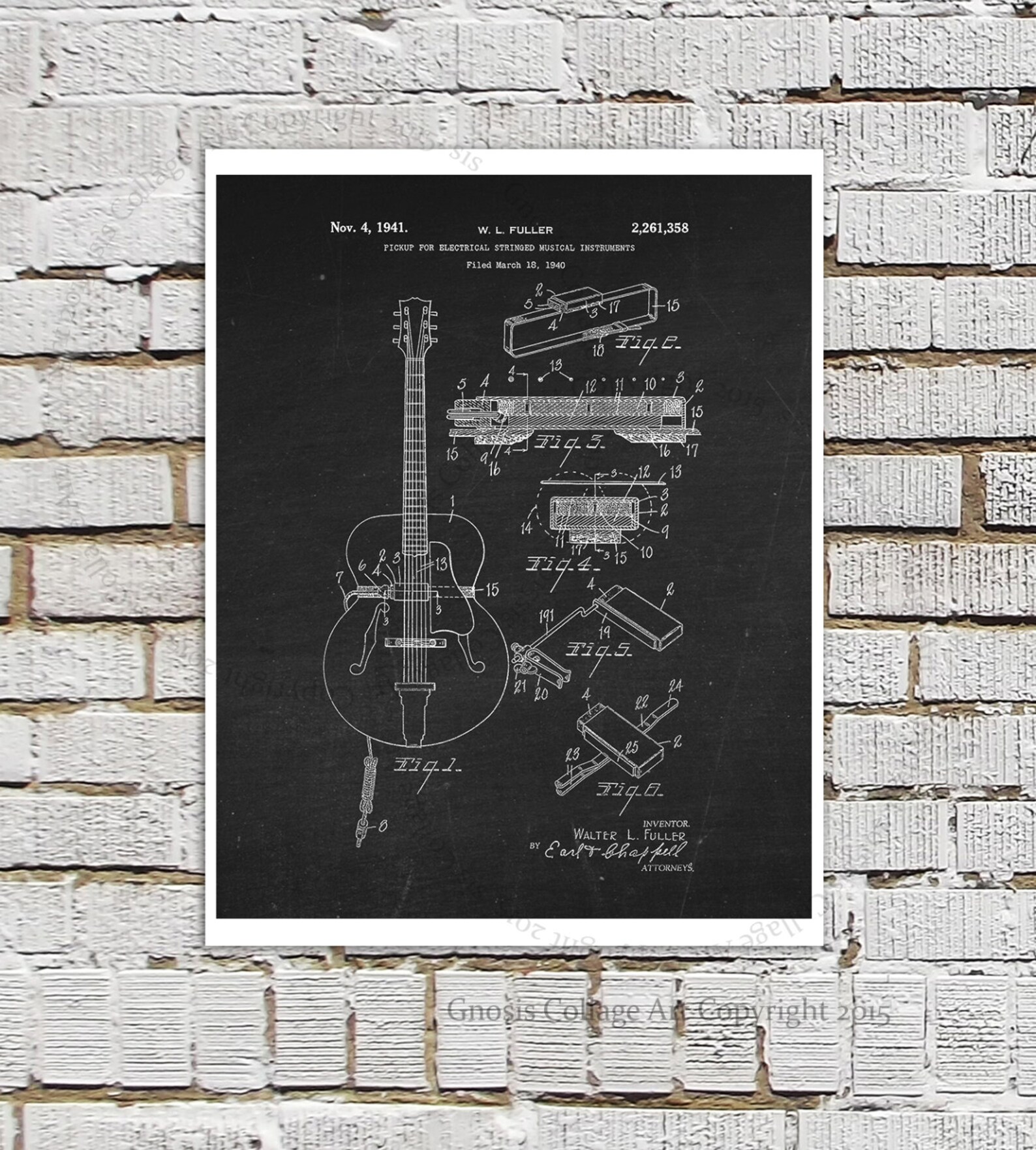 Vintage Gibson Les Paul Guitar Poster Set of 4 BW Art Gibson - Etsy