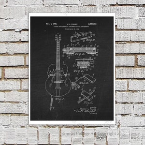 Vintage Gibson Les Paul Guitar Poster Set of 4 BW Art Gibson Guitar ...