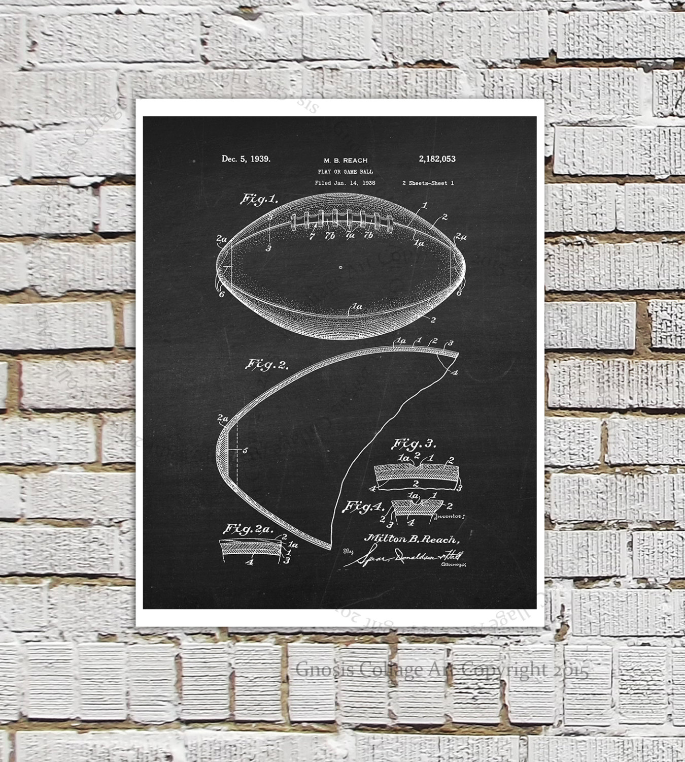 American Football Decor Set of 4 Black & White Chalkboard Art. | Etsy