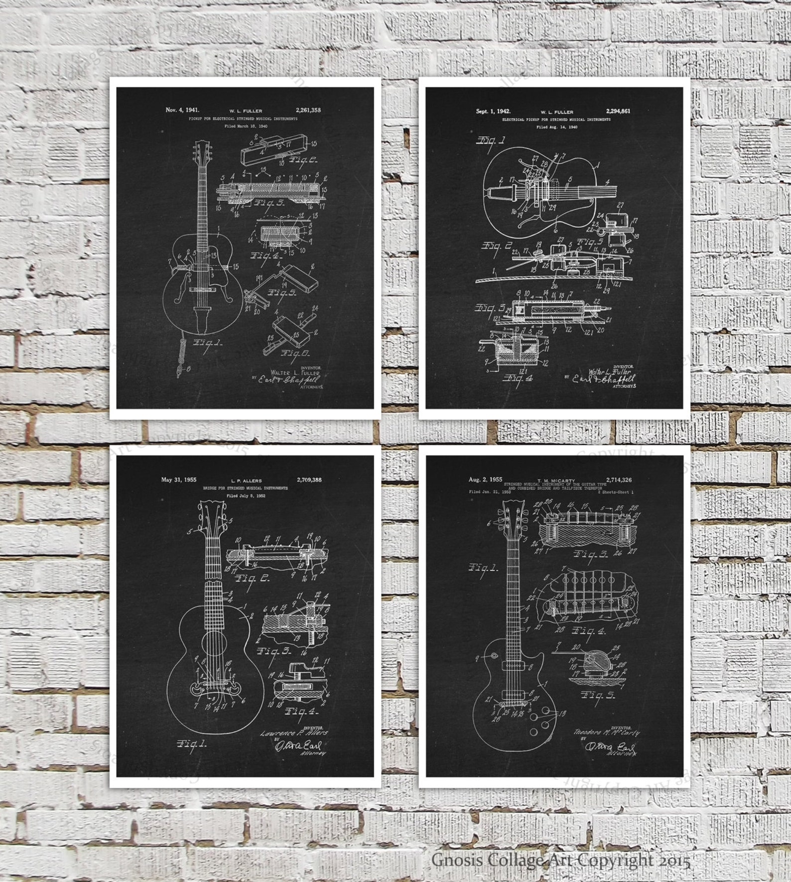 Vintage Gibson Les Paul Guitar Poster Set of 4 BW Art Gibson | Etsy