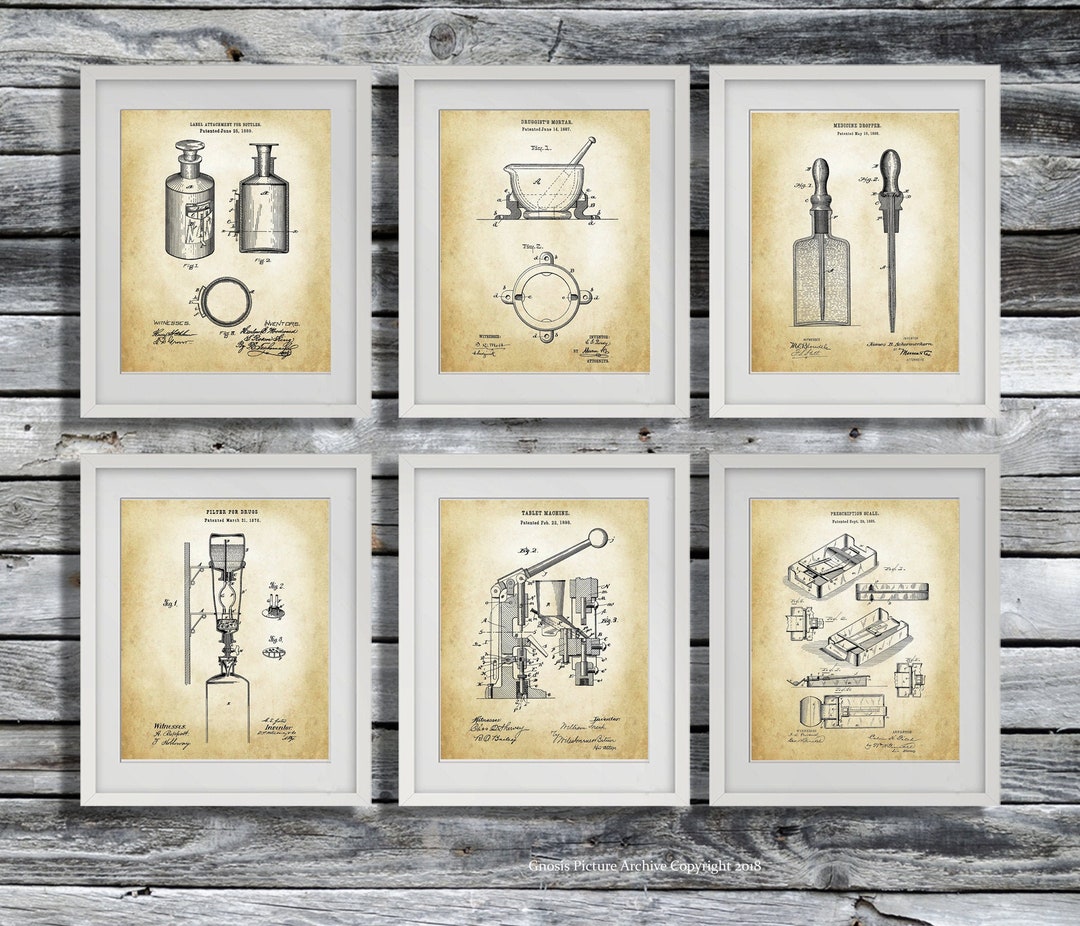 Pharmacist Blueprint Art Print Set, Vintage Pharmacy Decor (unframed ...
