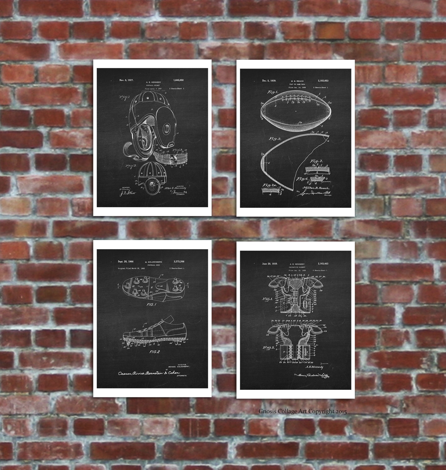 American Football Decor Set of 4 Black & White Chalkboard Art. | Etsy