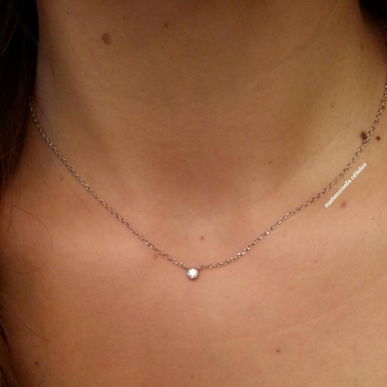 Collier solitaire zirconium sur chaine argent massif 925 | Etsy