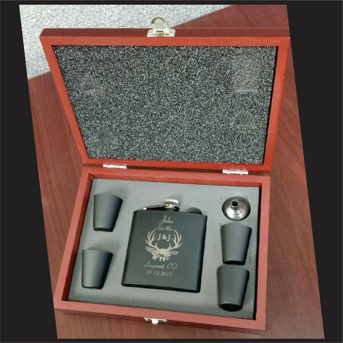 Personalized Flask Set with 4 Shot Glasses Custom Flask Set | Etsy