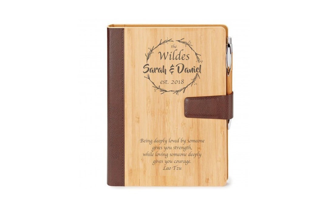 Personalized Bamboo Notebook - Spiralbound, Lined Pages, Laser Engraved ...