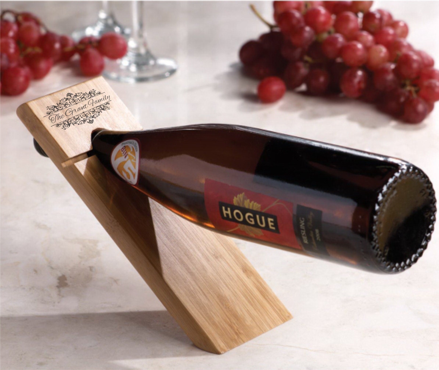 Personalized Bamboo Wine Bottle Holder Engraved Wood Gravity - Etsy