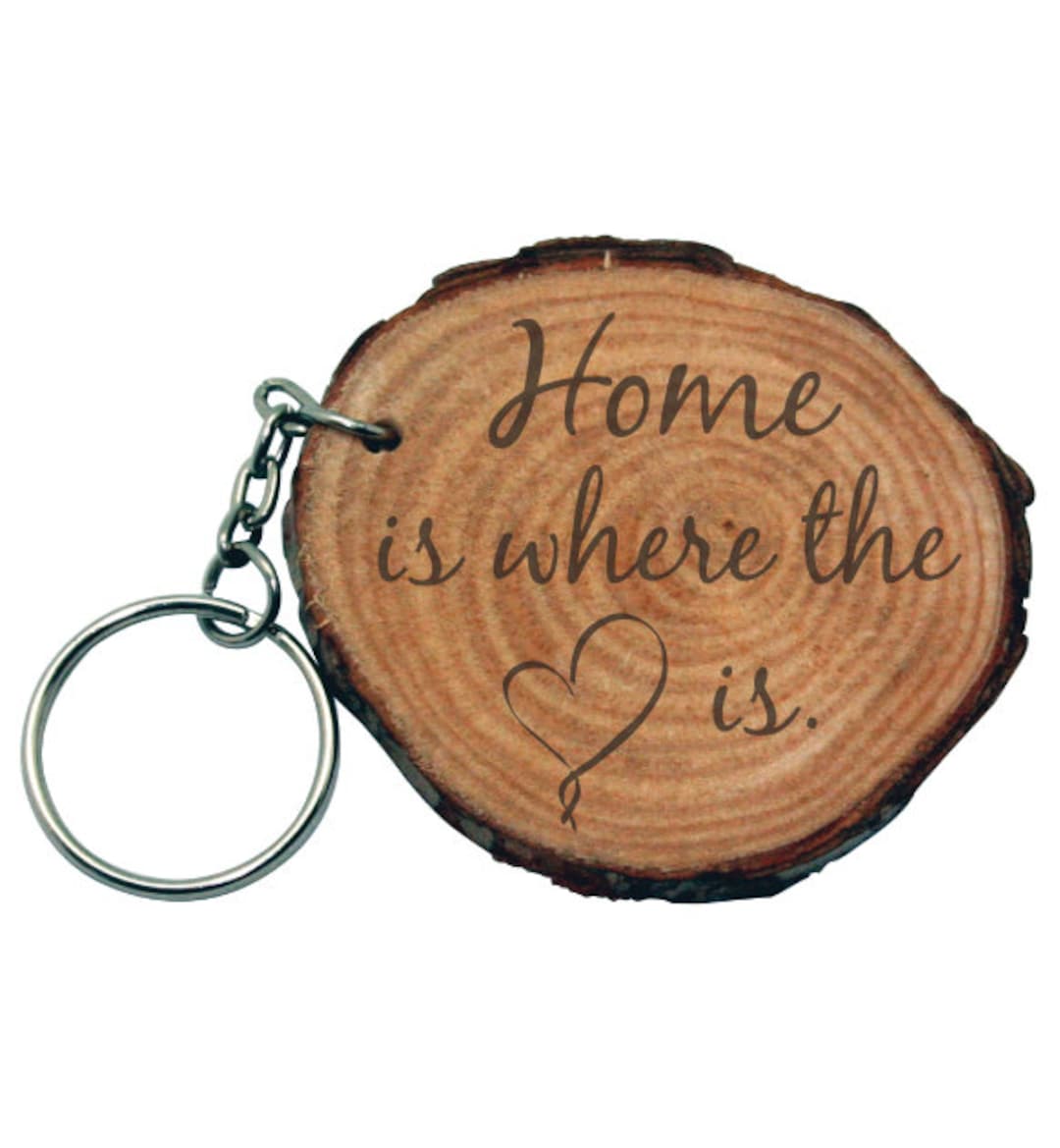 Personalized Natural Wood Key Chain - Engraved Raw Edge Wood Slice ...