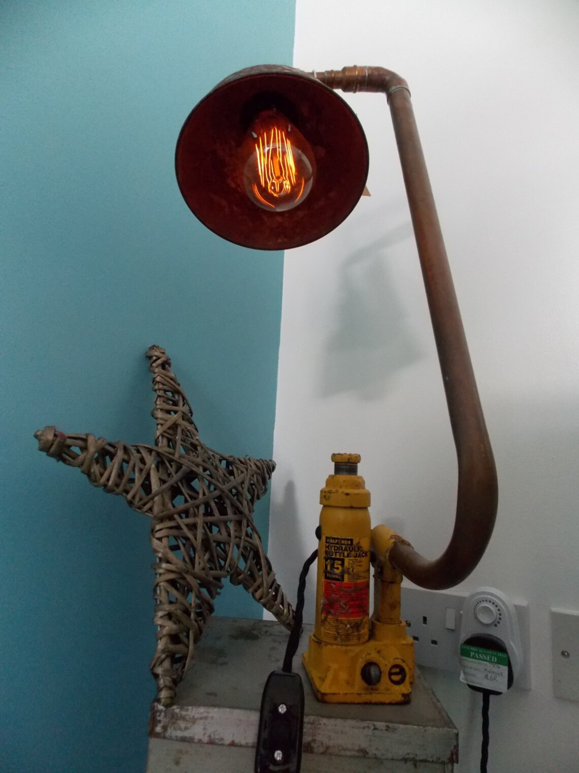 Jack the Lamp Copper Industrial Car Jack Lamp With Rustic Distressed ...