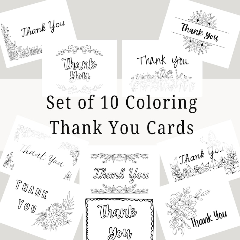 Printable Thank You Cards to Color | Set of 10 Digital Download ...