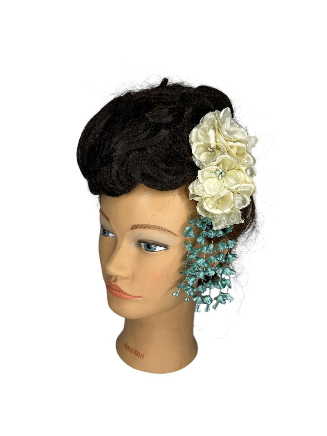 Vintage Style Cream & Aqua Dangly Bendy Cascade Head Piece Pin up Hair ...