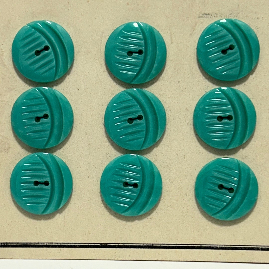 9 Turquoise Blue 16mm 1940's Decorative Casein Buttons Original Vintage ...