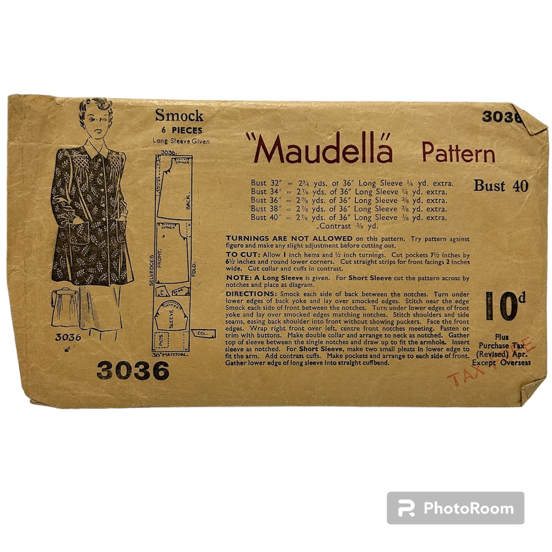 Original Paper 1930’s 40” Bust Smock Coat Sewing Pattern by Maudella ...