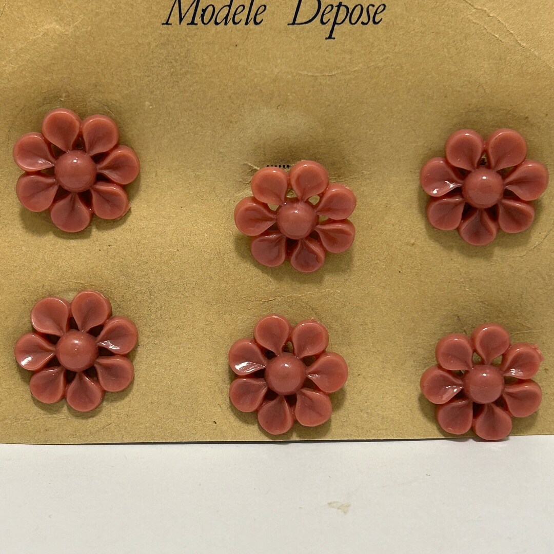6 Dusky Pink 22mm 1940's Decorative Casein Buttons Original Vintage ...
