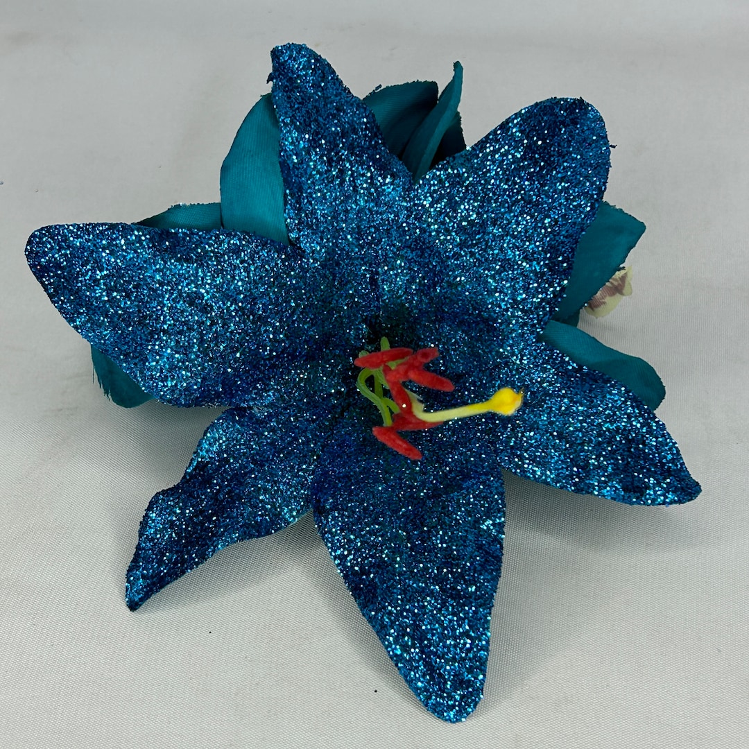 Hair Flower Turquoise Blue Glitz Signature Glitter Lily & Orchid Clip ...