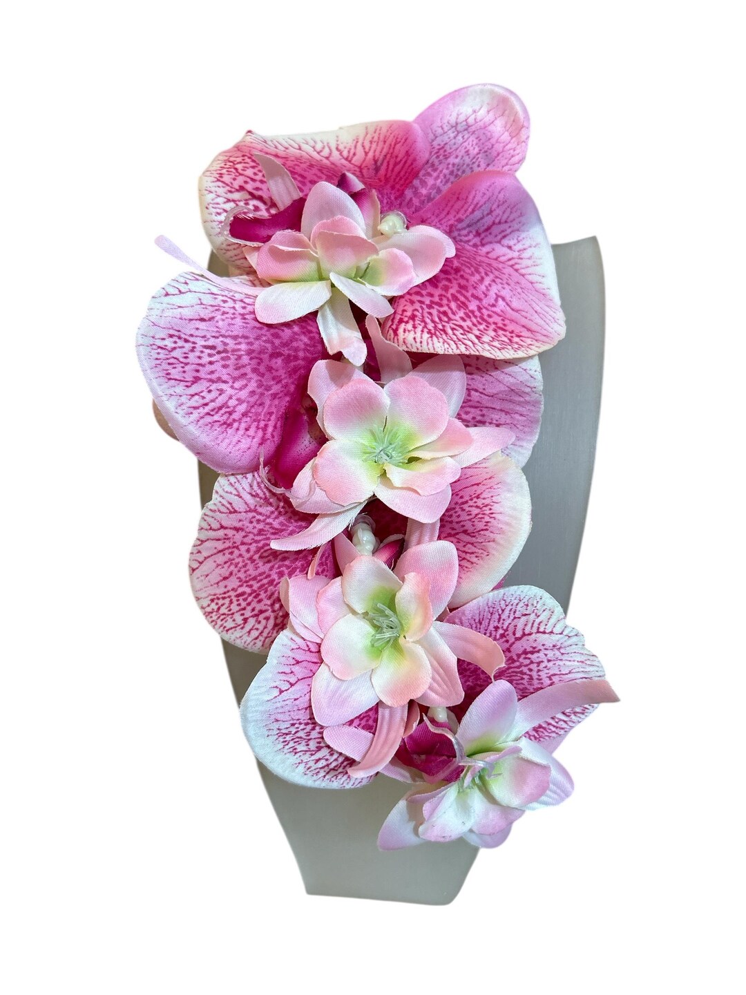 Large Pink Orchid Fancy Tiki Cascade Hawaiian Head Piece Statement Pin ...